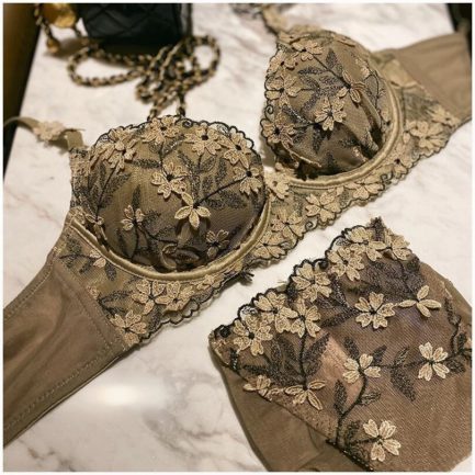 Embroidered Flower Lace Push Up Soft Cute Bra and Panties Set - Power ...