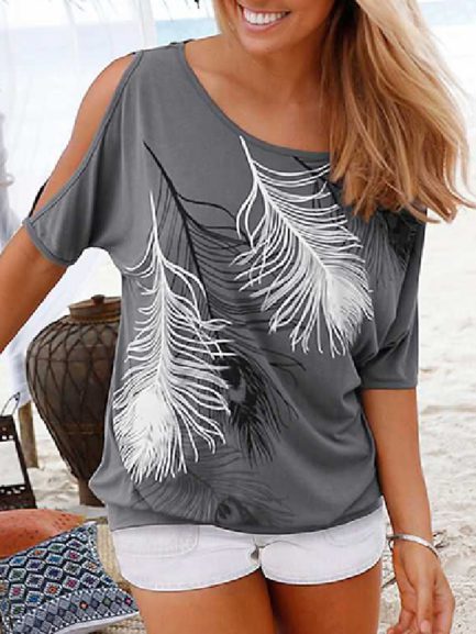 Feather Short Sleeves Blouse - Power Day Sale