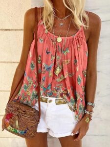 Butterfly Spaghetti Shoulder Strap Tank Blouse - Power Day Sale