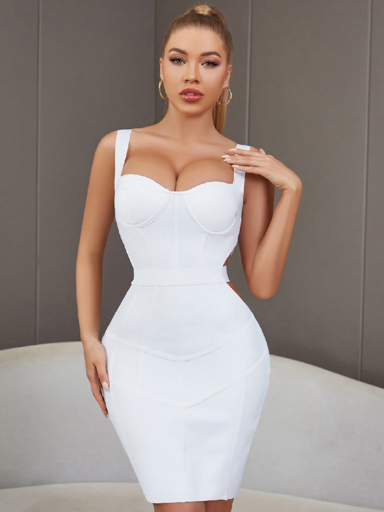 White Night Club Bodycon Bandage Dress Sexy Hollow Out Tank Sleeveless - Power Day Sale