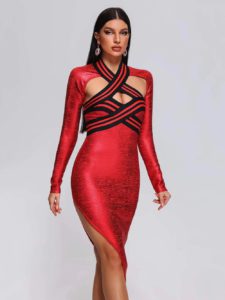 Long Sleeve Gilding Bodycon Dress - Power Day Sale