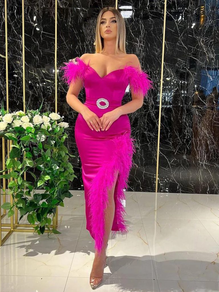 V-Neck Off Shoulder Split Slim Midi Dress - Power Day Sale