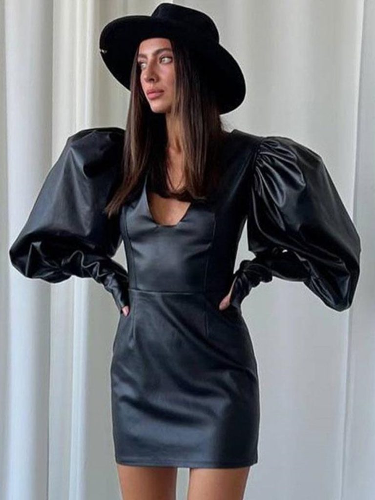 Strapless Cut Out PU Leather Birthday Bodycon Club Dresses - Power Day Sale