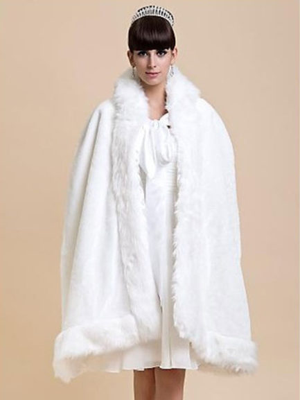 White Cloak Cape Faux Fur Poncho Bridal Winter Outerwear - Power Day Sale